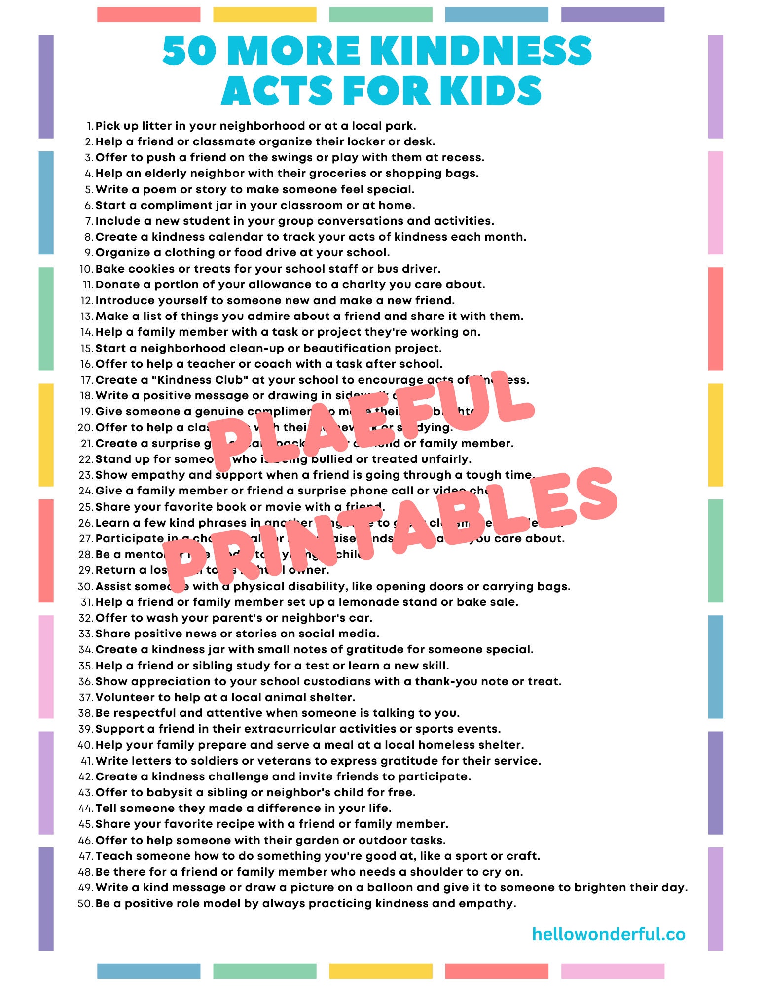 100 Kindness Acts for Kids Printable (PDF Download) - Etsy