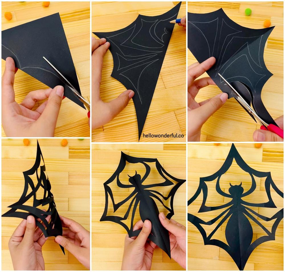 Halloween Paper Spiderweb Printable: DIY Paper Spider, Spooky Decor ...