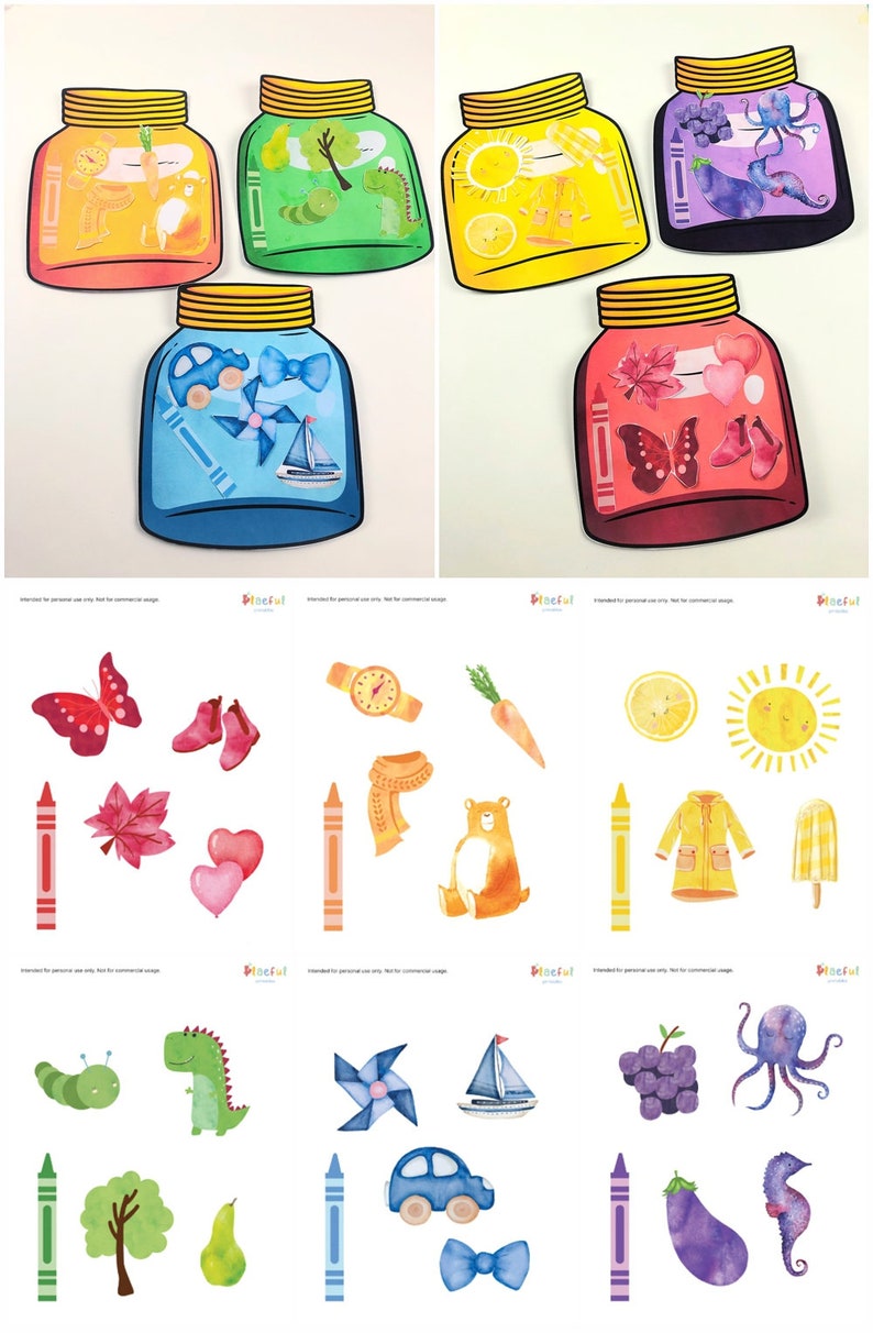 Color Sorting Jars Children's Learning Printable | Etsy