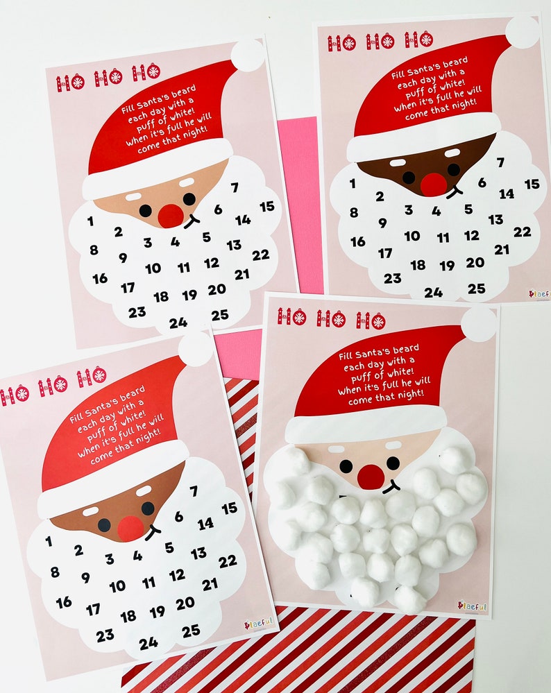 Santa Beard Advent Calendar Printable: Christmas Countdown (digital ...