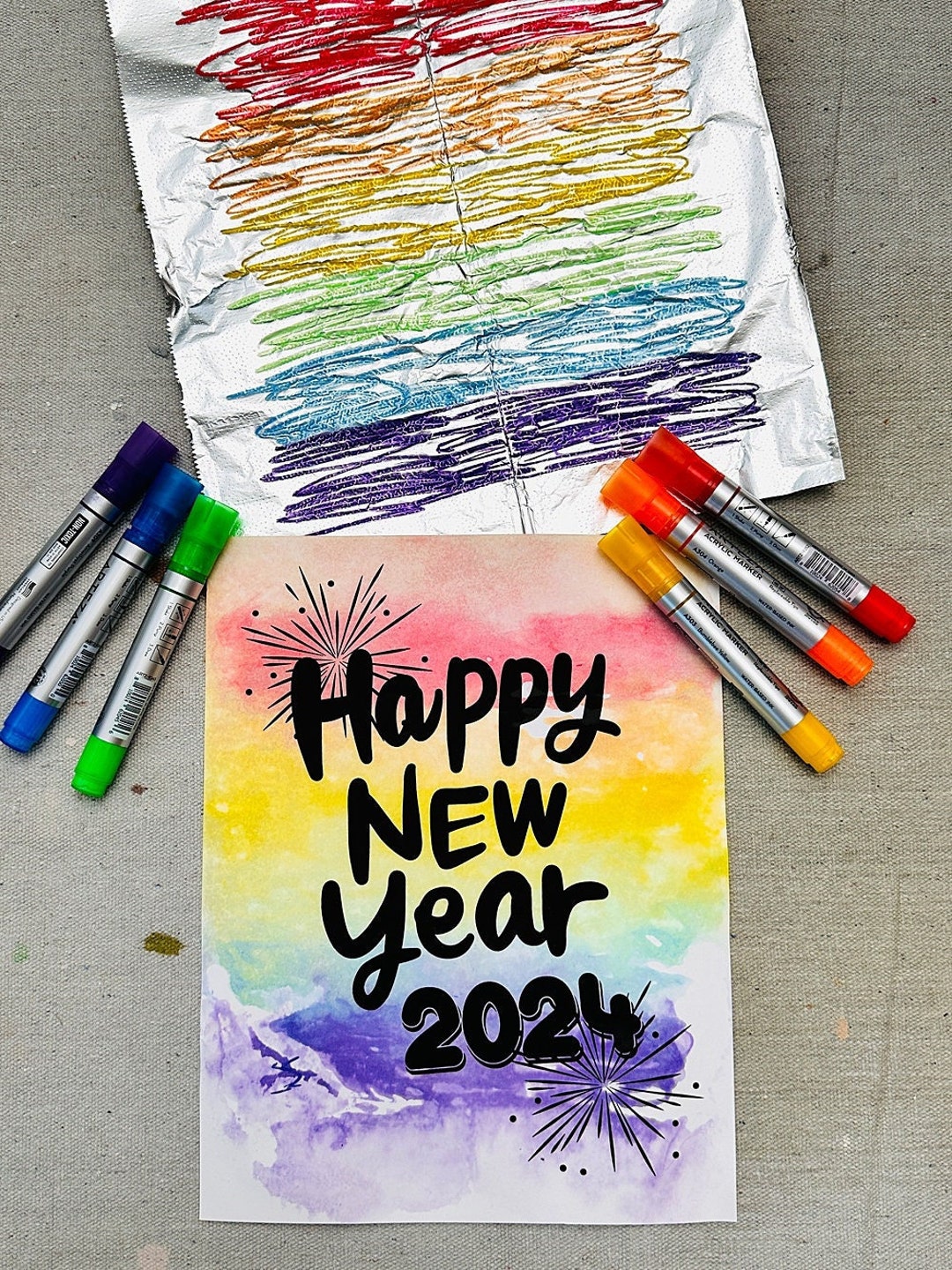 2024 New Year Craft, New Year Art for Kids, New Year Foil Marker Art ...