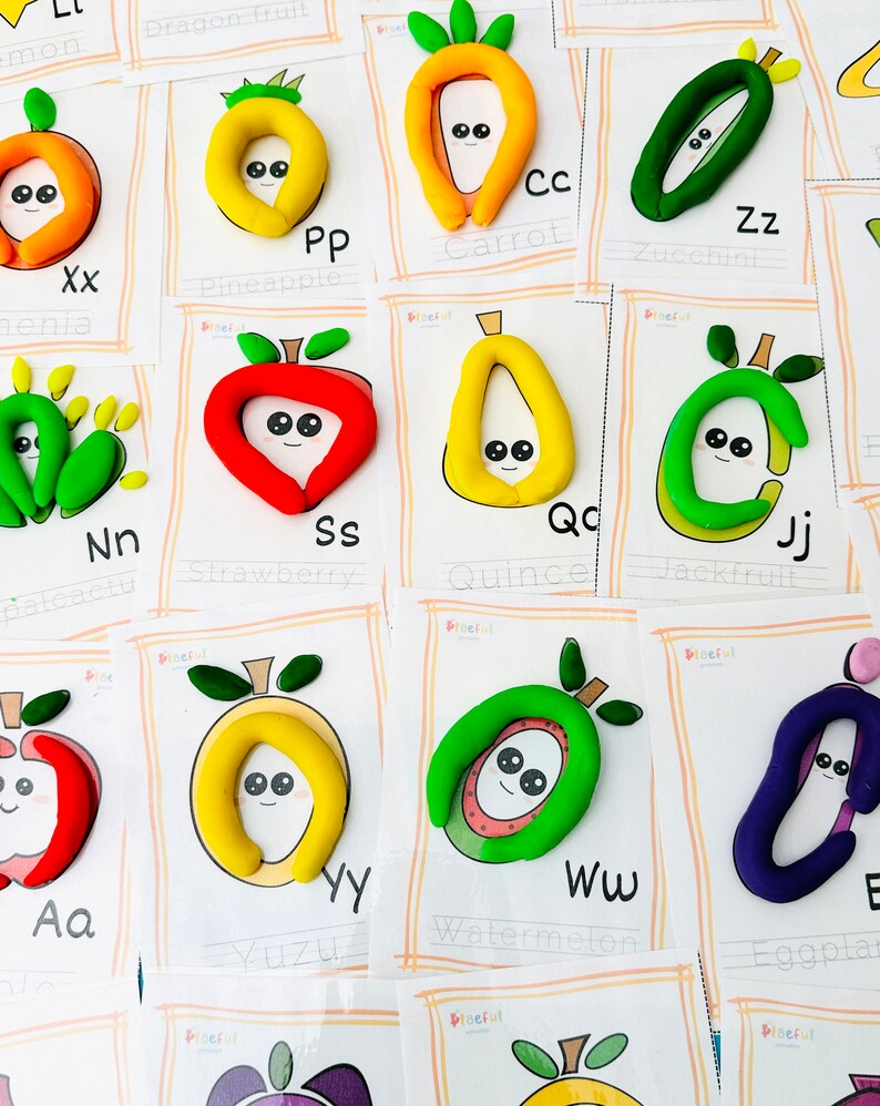 Alphabet Playdough Mats Play Doh Cards Fruit and Veggie - Etsy