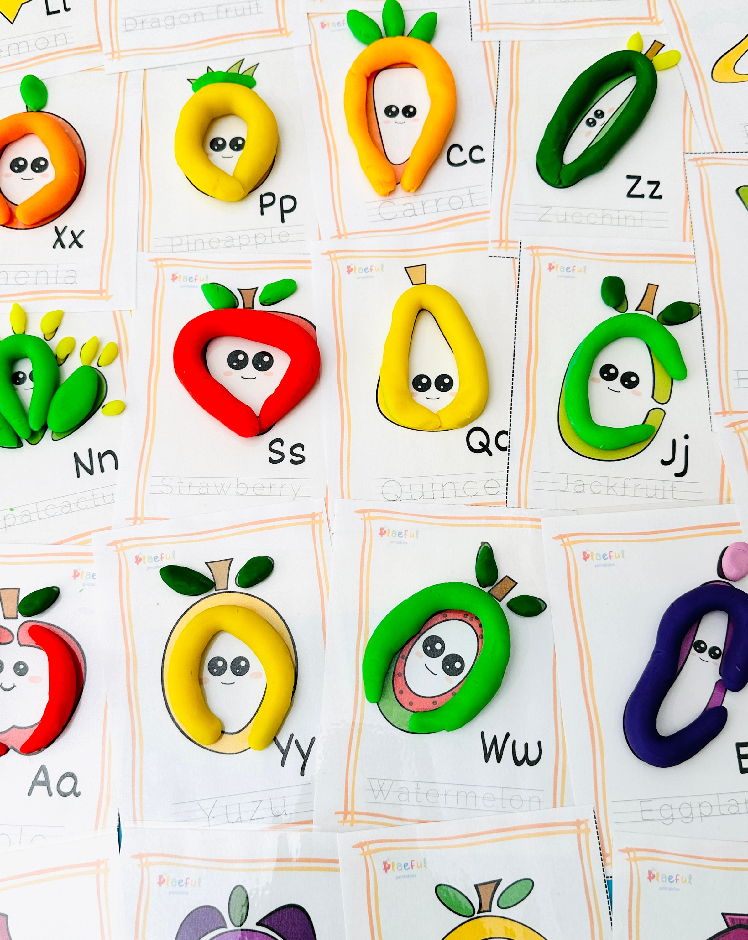 Alphabet Playdough Mats Play Doh Cards Fruit and Veggie - Etsy
