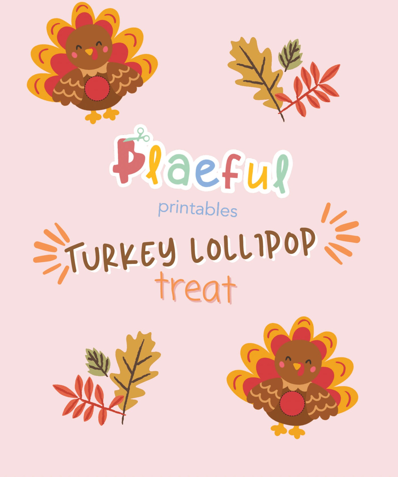 Turkey Lollipop Printable: Thanksgiving Craft, Treat, Favor (digital ...
