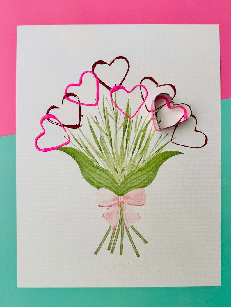 Flower Heart Bouquet Art: Valentine Craft Printable (digital Download ...