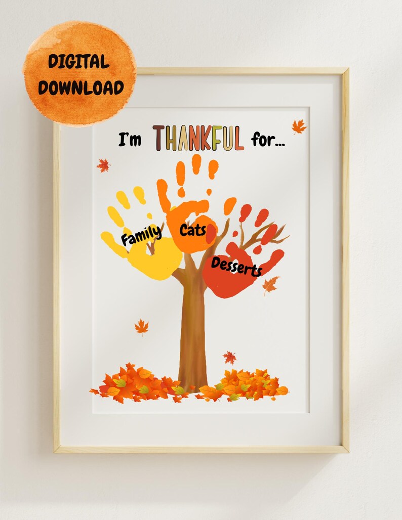 Thankful Handprint Tree Art Printable: Thanksgiving Craft (digital ...