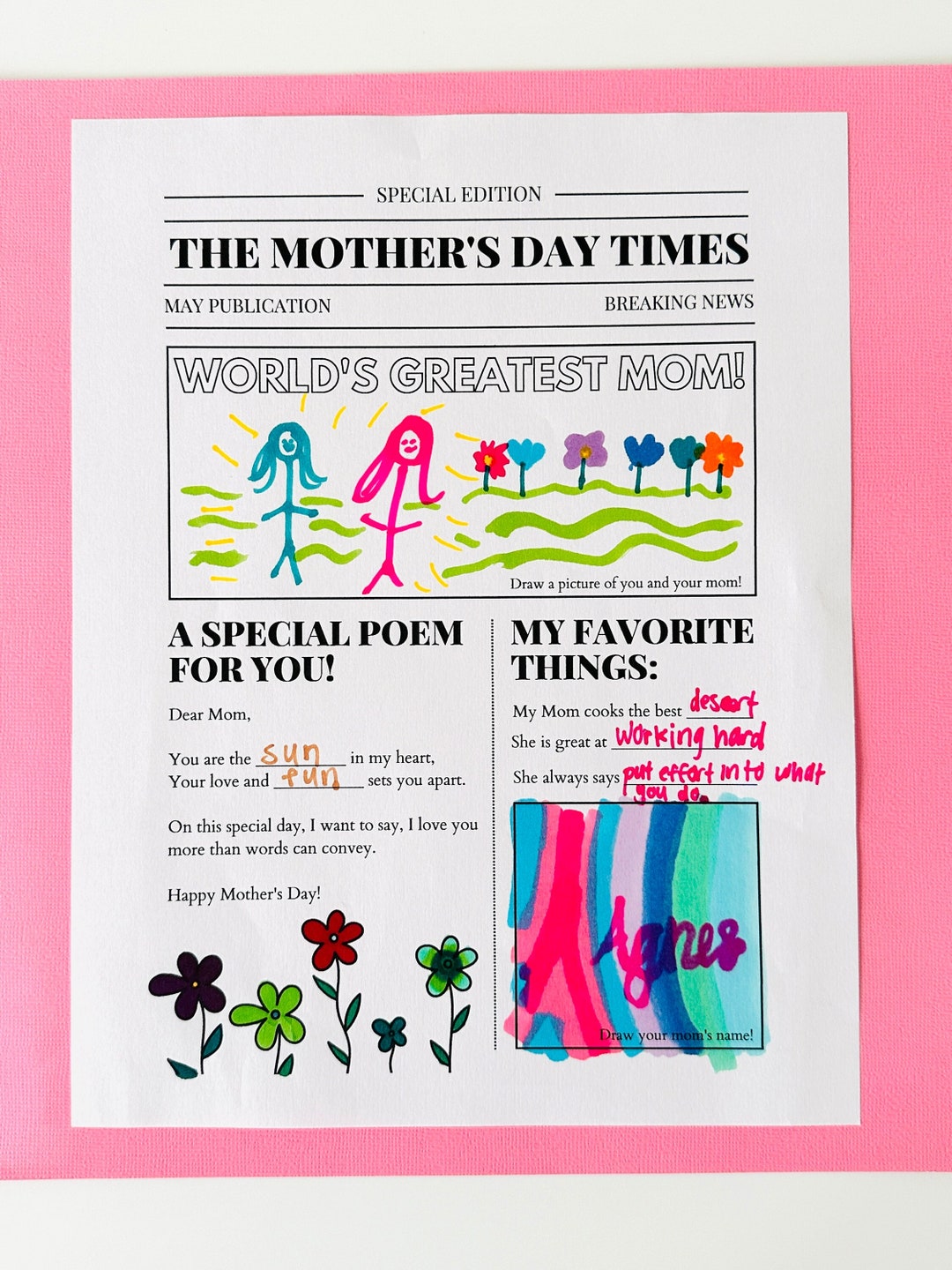 Mother's Day Newspaper, Mother's Day Gift, Mother's Day Printable ...