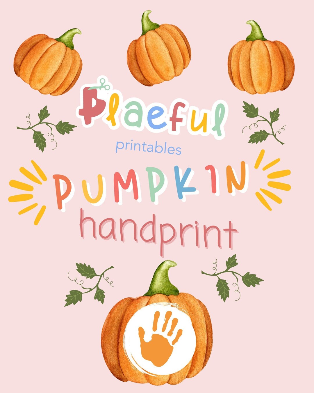 Pumpkin Handprint Art Printable, Pumpkin Printable, Fall Art Print ...