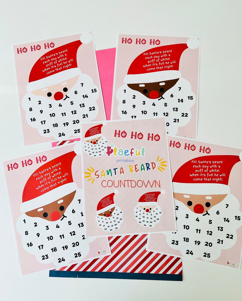Santa Beard Advent Calendar Printable: Christmas Countdown (digital ...