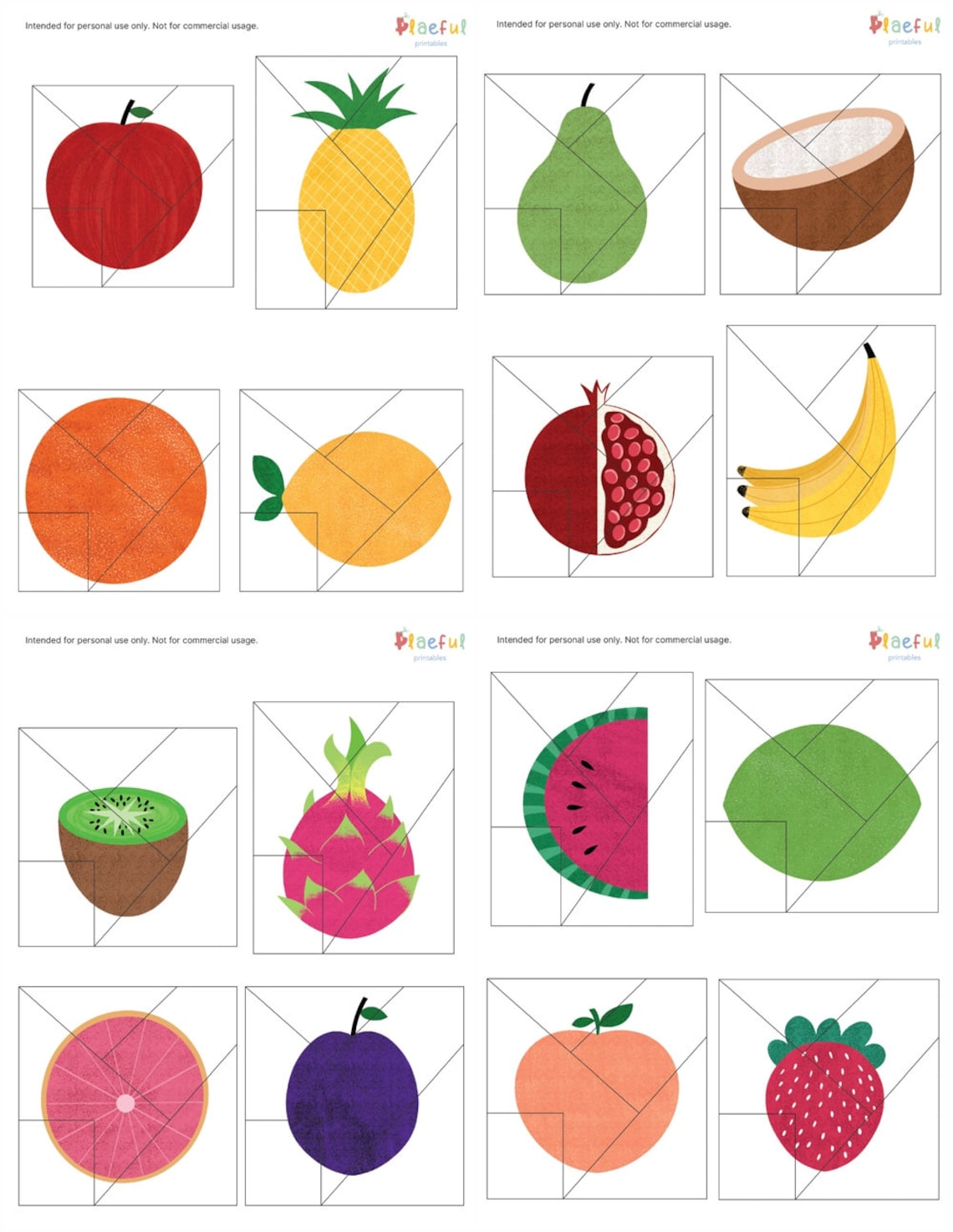 Fruit Puzzle Printable Fruit Printable Fruit Learning Color - Etsy