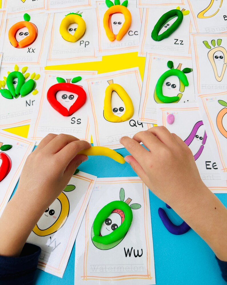 Alphabet Playdough Mats Play Doh Cards Fruit and Veggie - Etsy