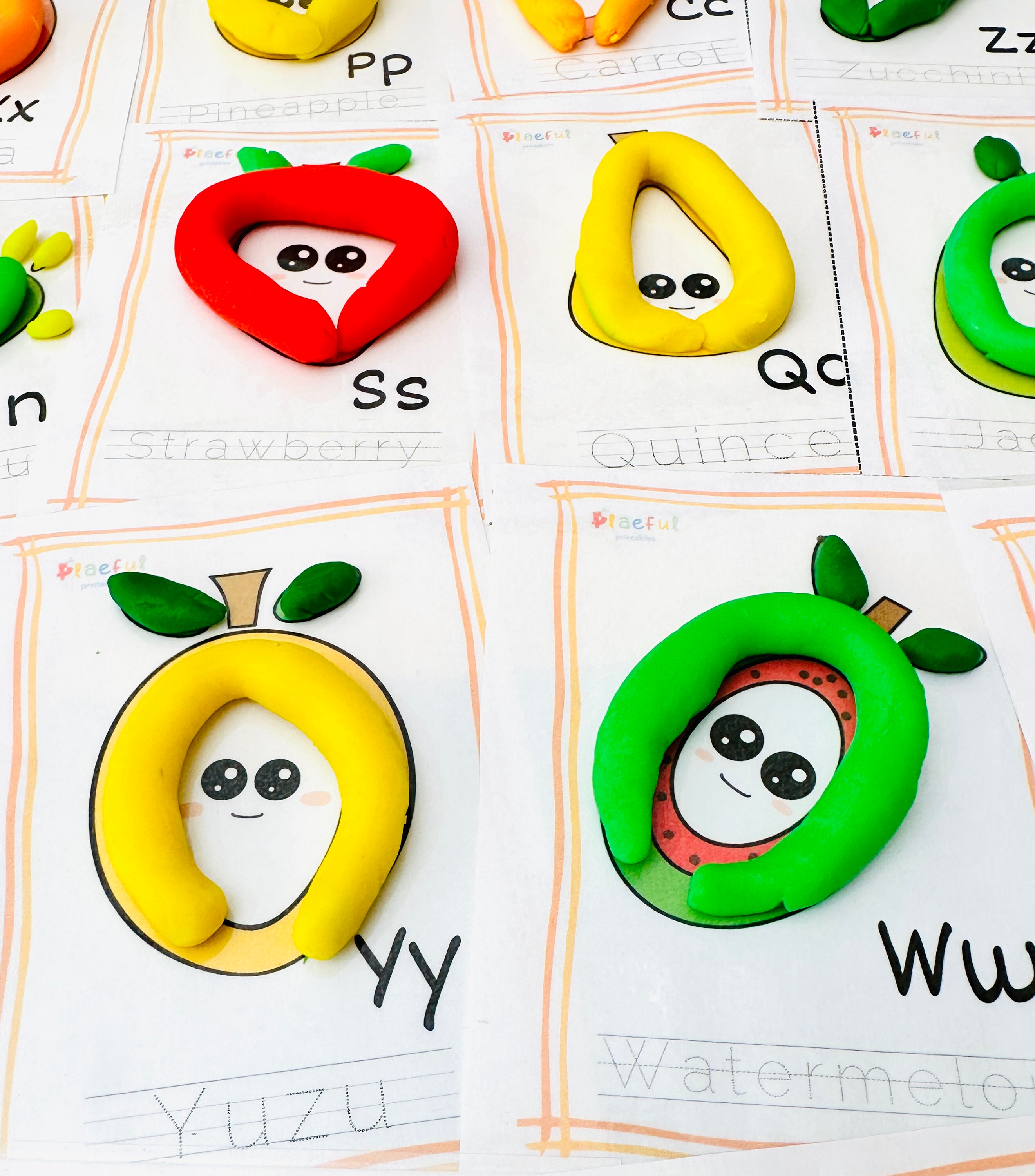 Alphabet Playdough Mats Play Doh Cards Fruit and Veggie - Etsy