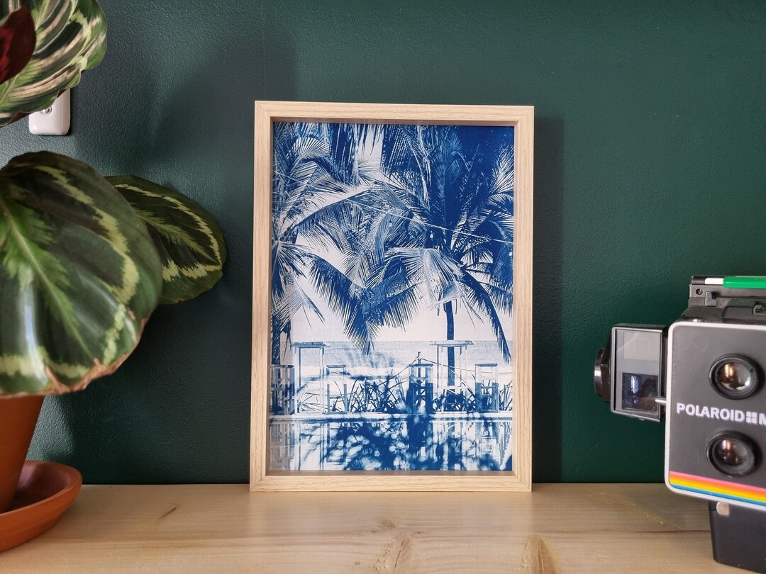 Cyanotype Poster blue Lagoon, Handmade Print of a Bar Photo With Palm ...