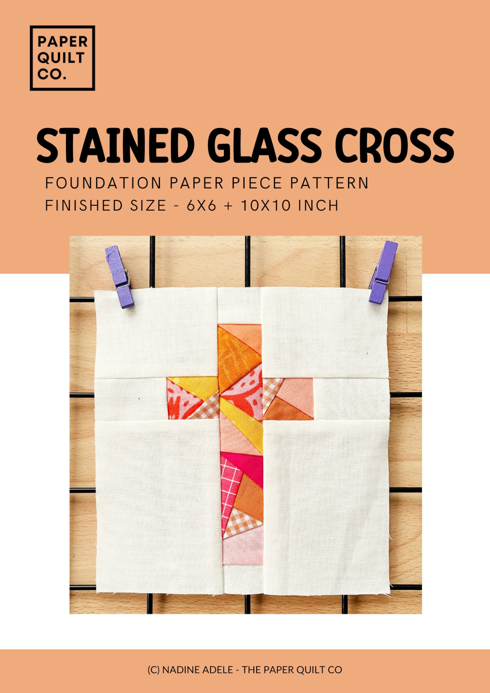 Stained Glass Cross Foundation Paper Piecing Pattern, Modern FPP ...