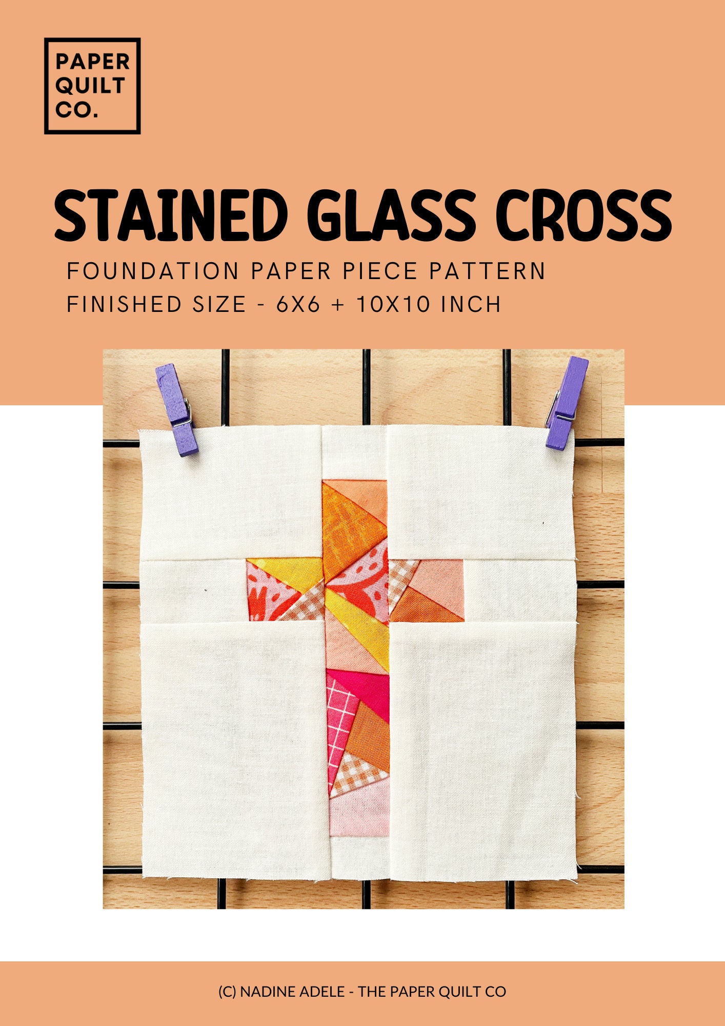 Stained Glass Cross Foundation Paper Piecing Pattern, Modern FPP ...