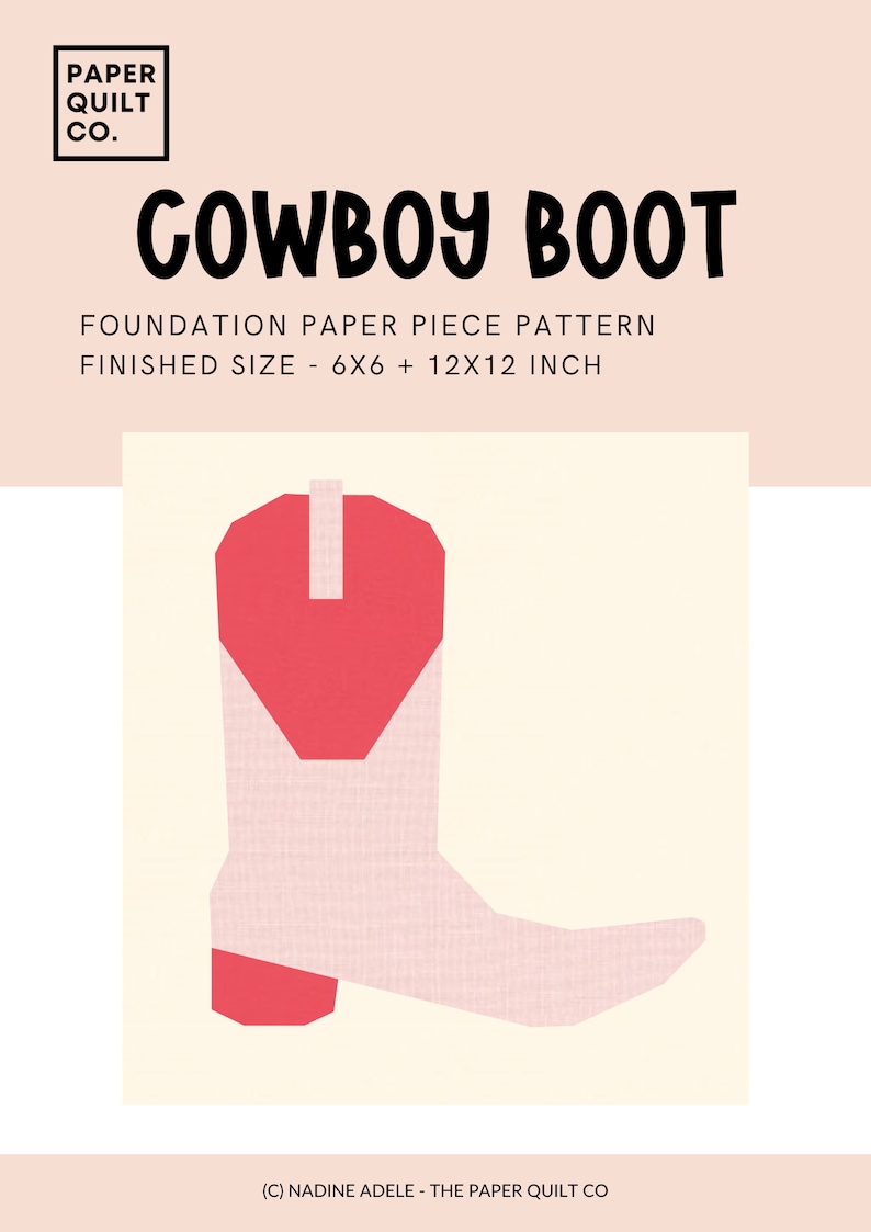 Cowboy Boot Foundation Paper Piecing Pattern, Modern FPP Pattern, PDF ...