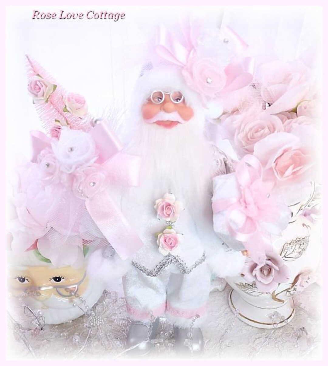 Shabby Pink Santa White Silver Pink Roses Christmas Pinkmas Decor ...
