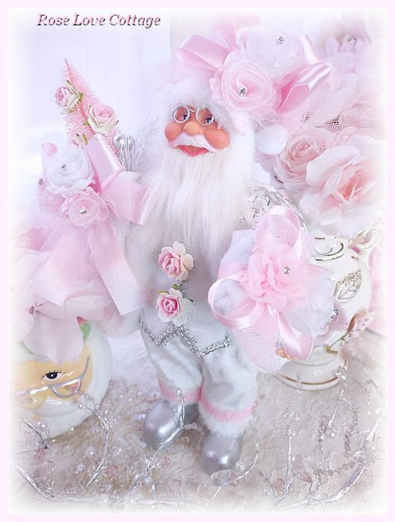 Shabby Pink Santa White Silver Pink Roses Christmas Pinkmas Decor ...
