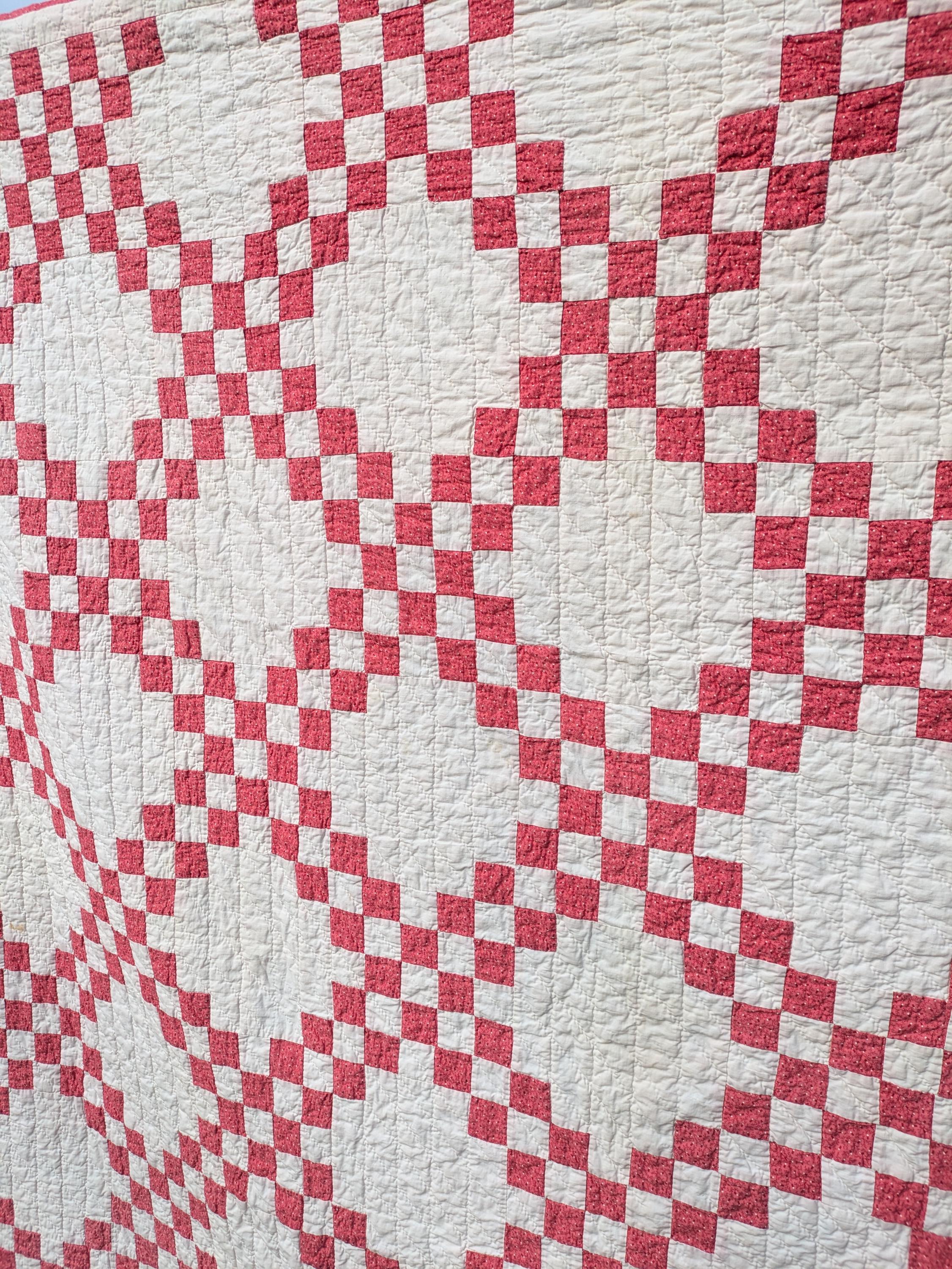Antique Pennsylvania 1800s Patchwork Quilt Red White Triple Irish Chain ...