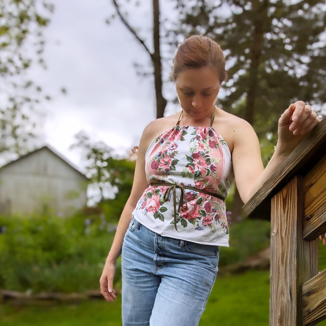 Floral Wrap Halter Top Upcycle Vintage Printed Tablecloth Medium Large ...