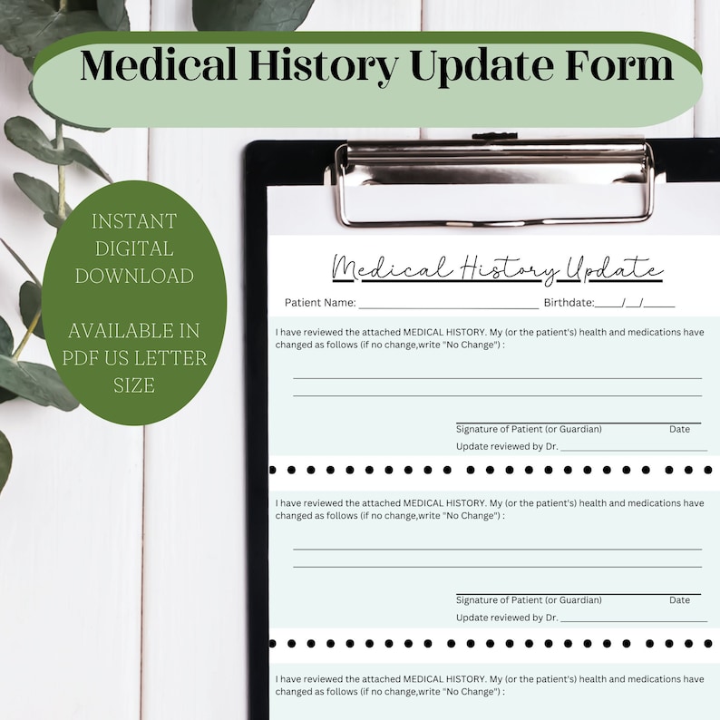 Medical History Update for Medical or Dental Office | Digital Download ...