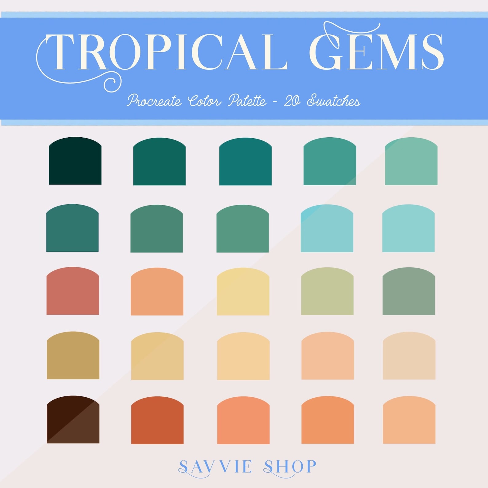 Procreate Color Palette: Tropical Gems, Tropical Vibes, Rich Blue-green ...