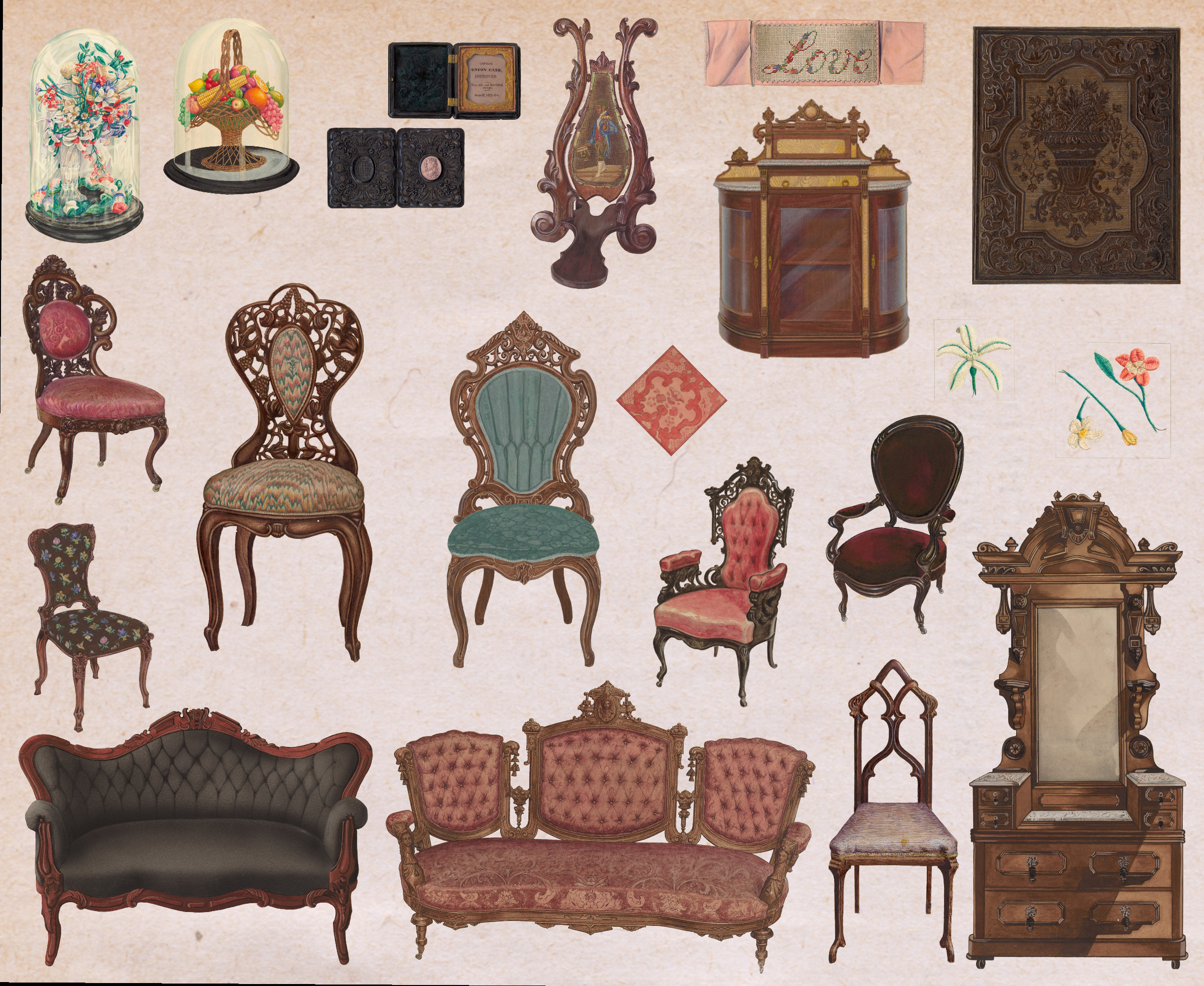 21 Vintage Procreate Stamps & PNG Files Set 2 Victorian Furniture ...