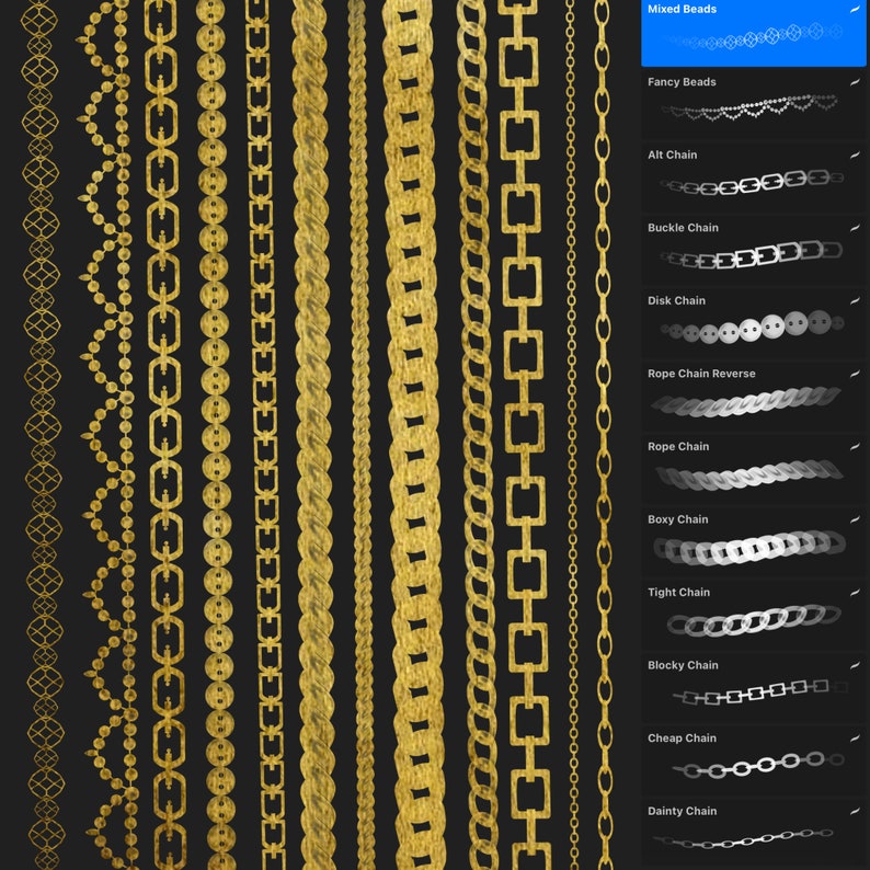 Jewelry Brushes for Procreate #3: 12 Chain Brushes for Digital Collage ...