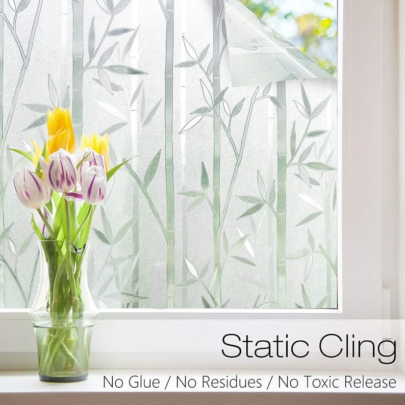 Bamboo Leaves Privacy Window Film, Static Cling, Self Adhesive Window ...