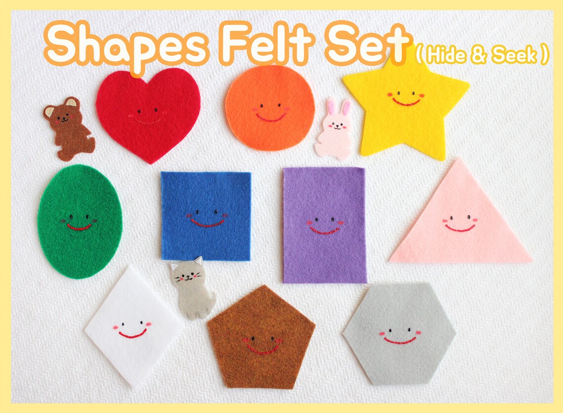 10 Shapes Felt Set / Shapes Hide and Seek Flannel Board Set / Teddy ...
