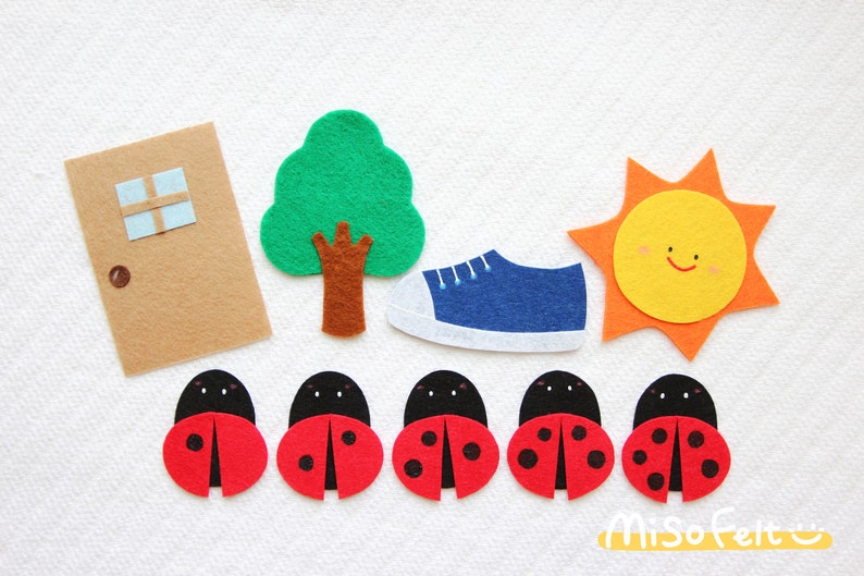 5 Little Ladybugs Felt Set / Ladybug Flannel Board / Spring / Preschool ...