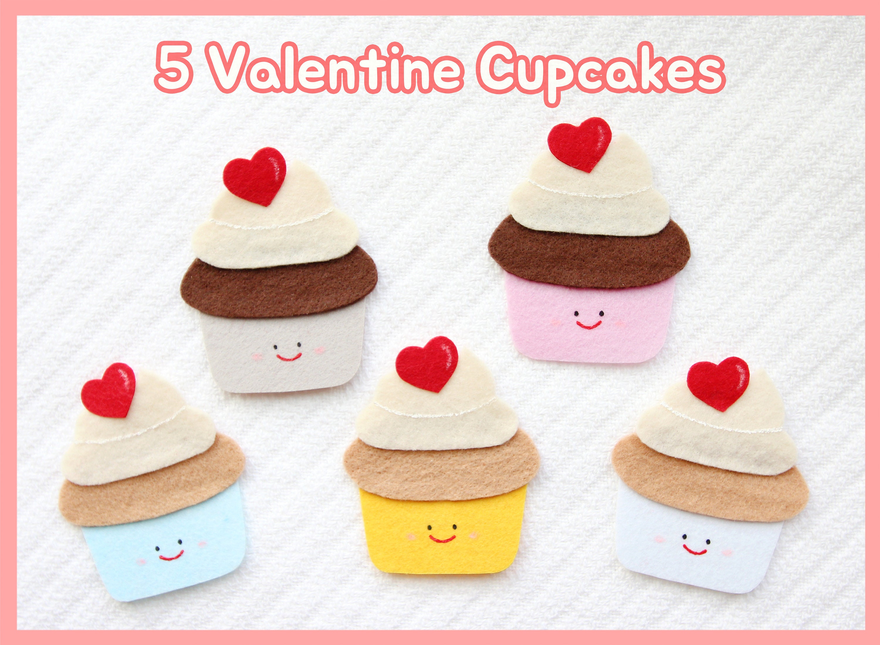 Five Valentine Cupcakes Felt Set / 5 Cupcakes Felt Set / Valentine's ...