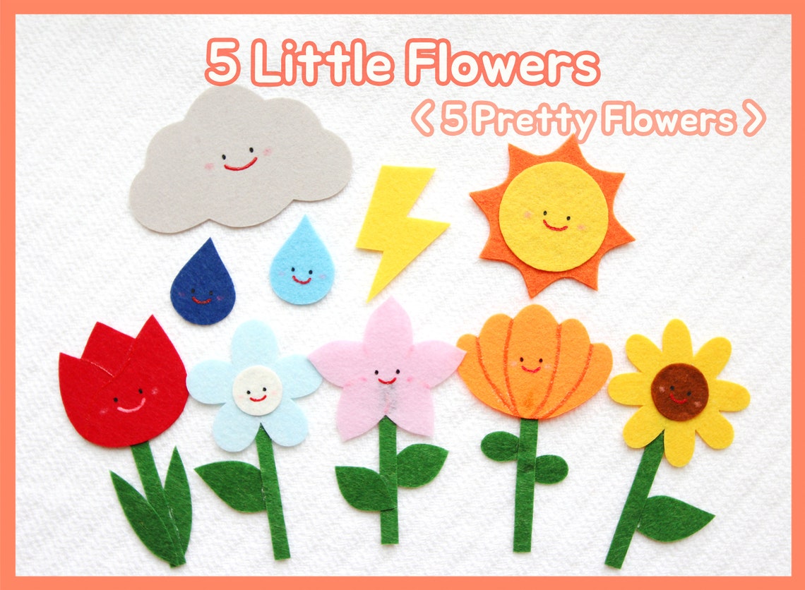 5 Little Flowers Felt Set / 5 Pretty Flowers Flannel Board / Flower ...