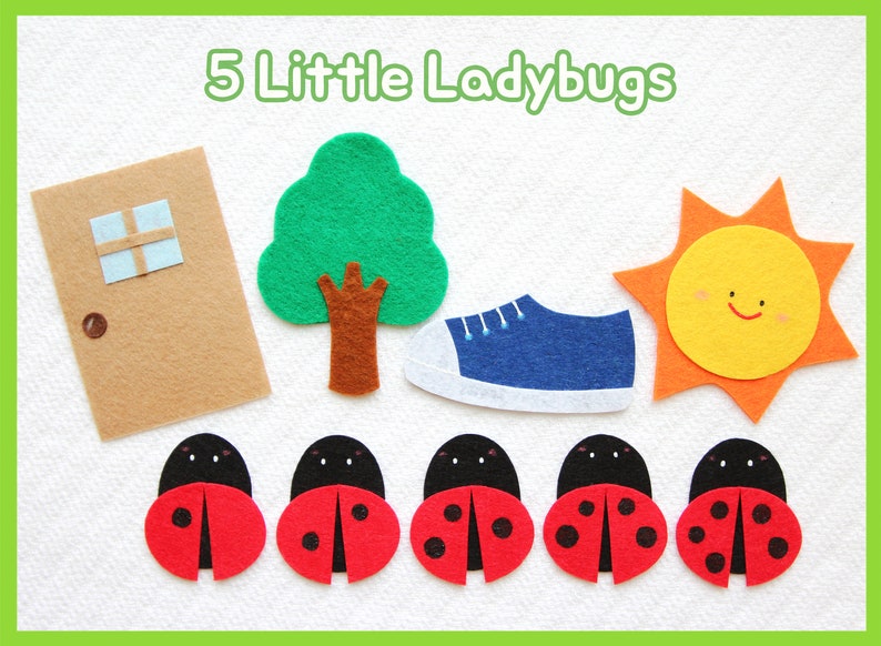 5 Little Ladybugs Felt Set / Ladybug Flannel Board / Spring / Preschool ...