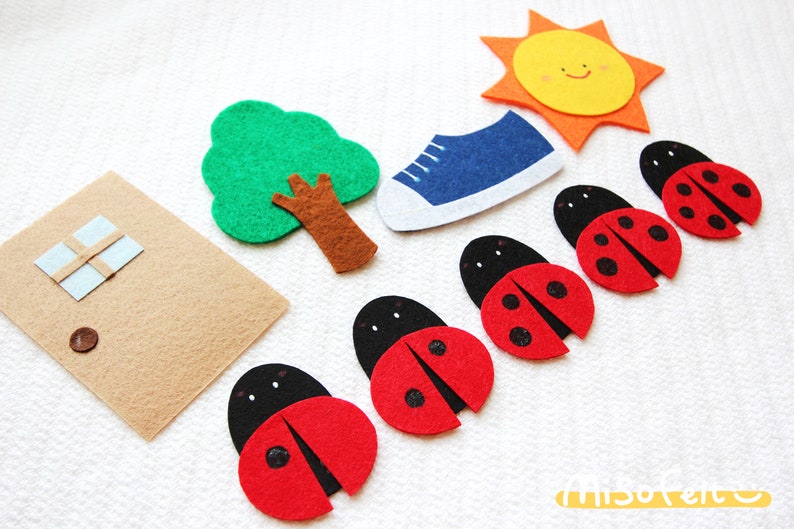 5 Little Ladybugs Felt Set / Ladybug Flannel Board / Spring / Preschool ...