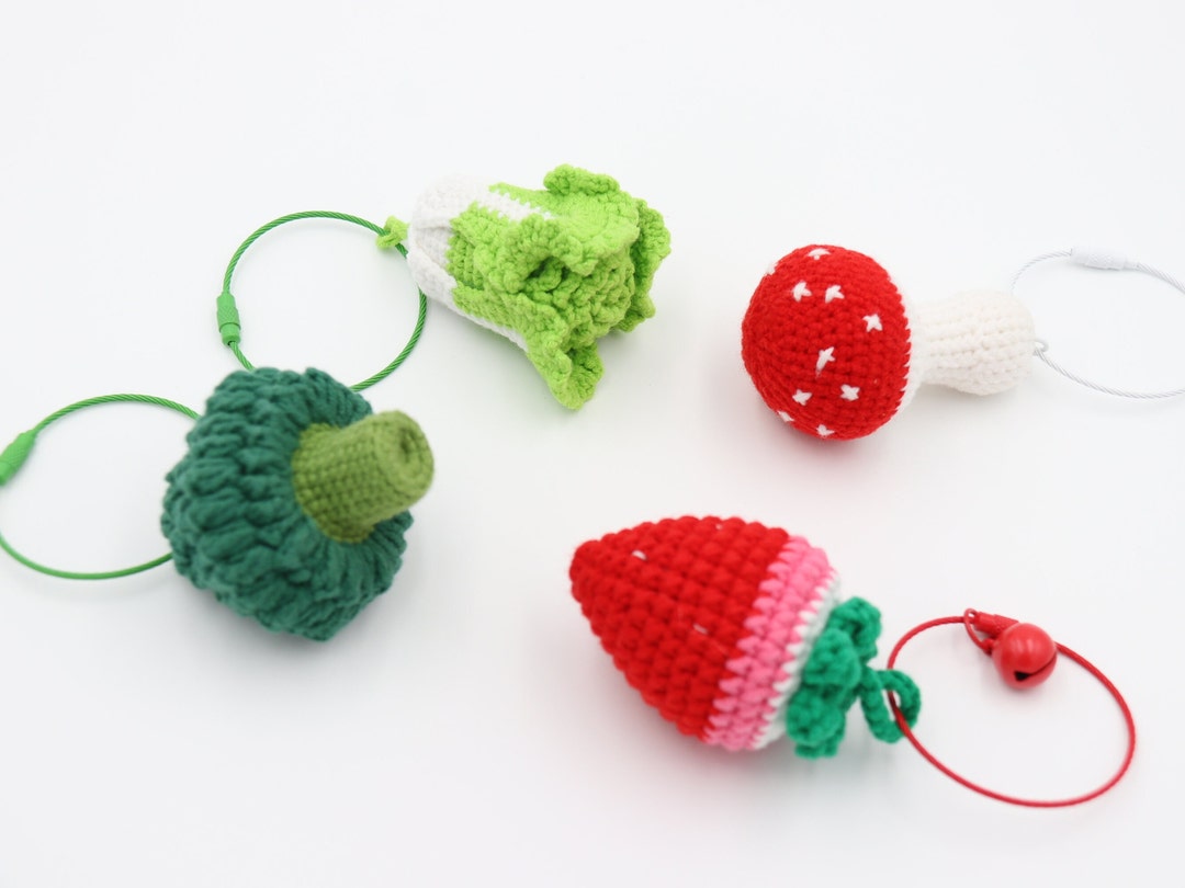 Knitting Crochet Handmade Fruits Keychain Mushroom, Cabbage, Strawberry ...