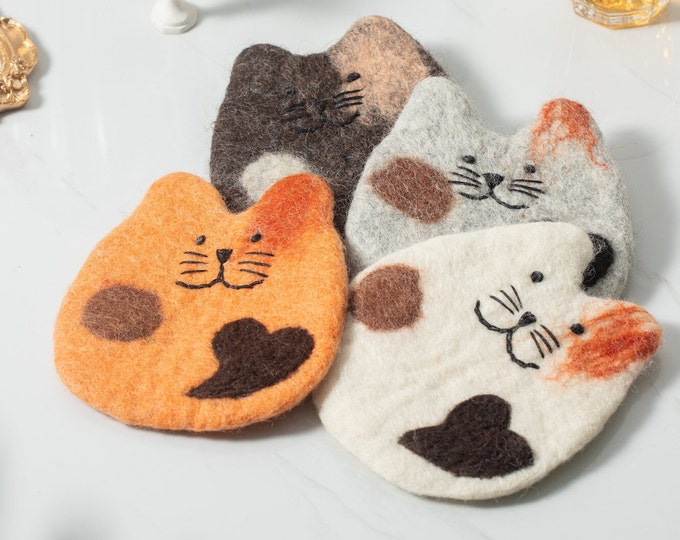 Felt Multi-colored Handmade Drink Coasters Cat With Whiskers - Etsy
