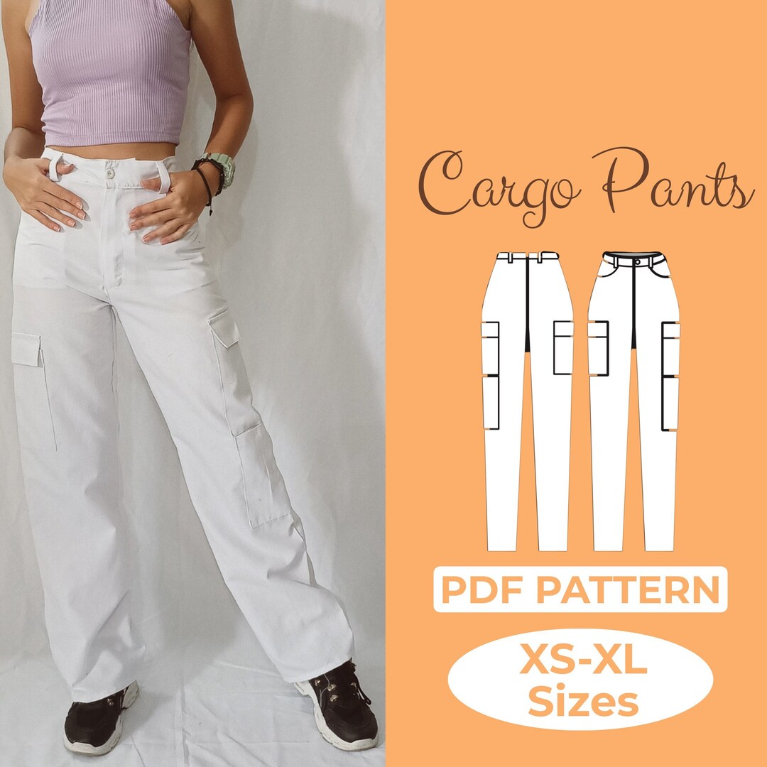 High Waisted Cargo Pants Pattern for Women, Baggy Pocket Pants Sewing ...