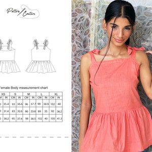 Gathered Smock Top Sewing Pattern With Tie-straps | Xs-xl | PDF A0, A4 ...