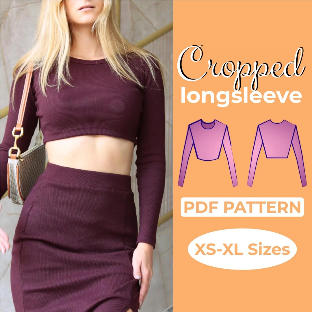 Long Sleeve Crop Top Sewing Pattern, Cropped Sweater, Athletic Bodycon ...