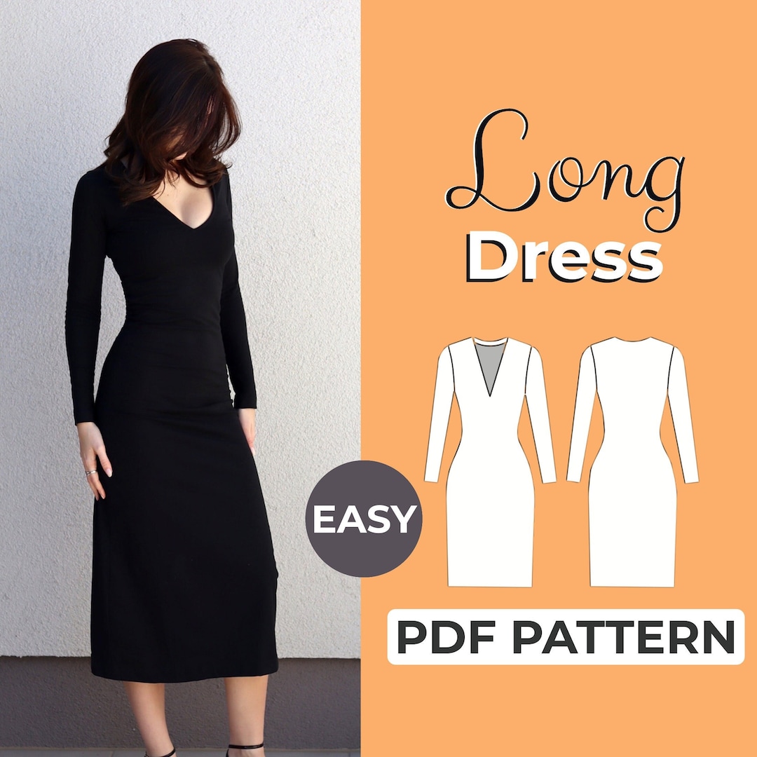 V Neck Long Sleeve Dress Sewing Pattern | Midi Dress | Easy Beginner ...