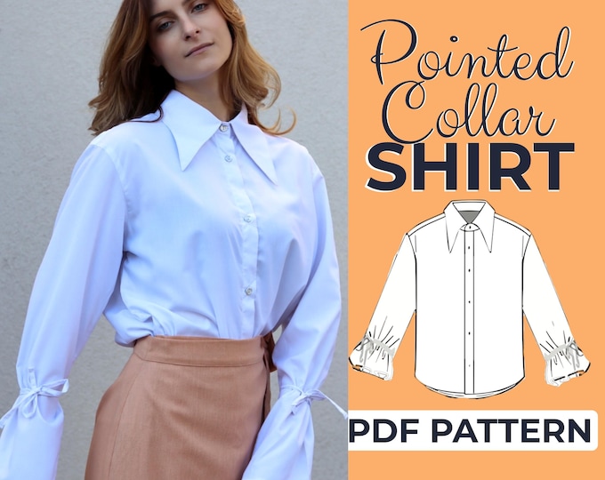 Victorian Shirt Sewing Pattern Instant PDF Download, Ruffle Collar ...