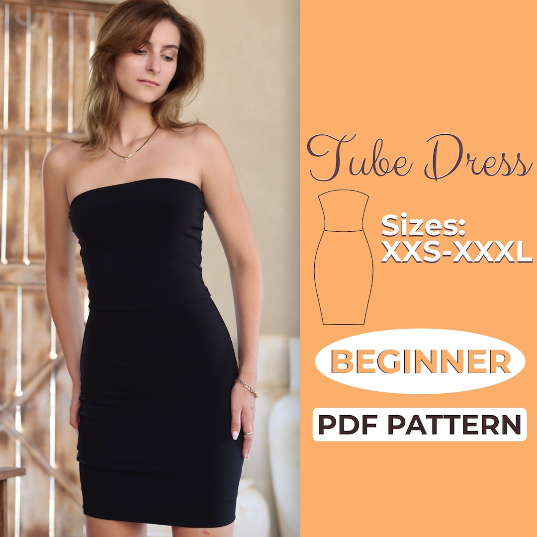 Bodycon Tube Dress Sewing Pattern, Easy Beginner Pattern, XXS - XXXL ...