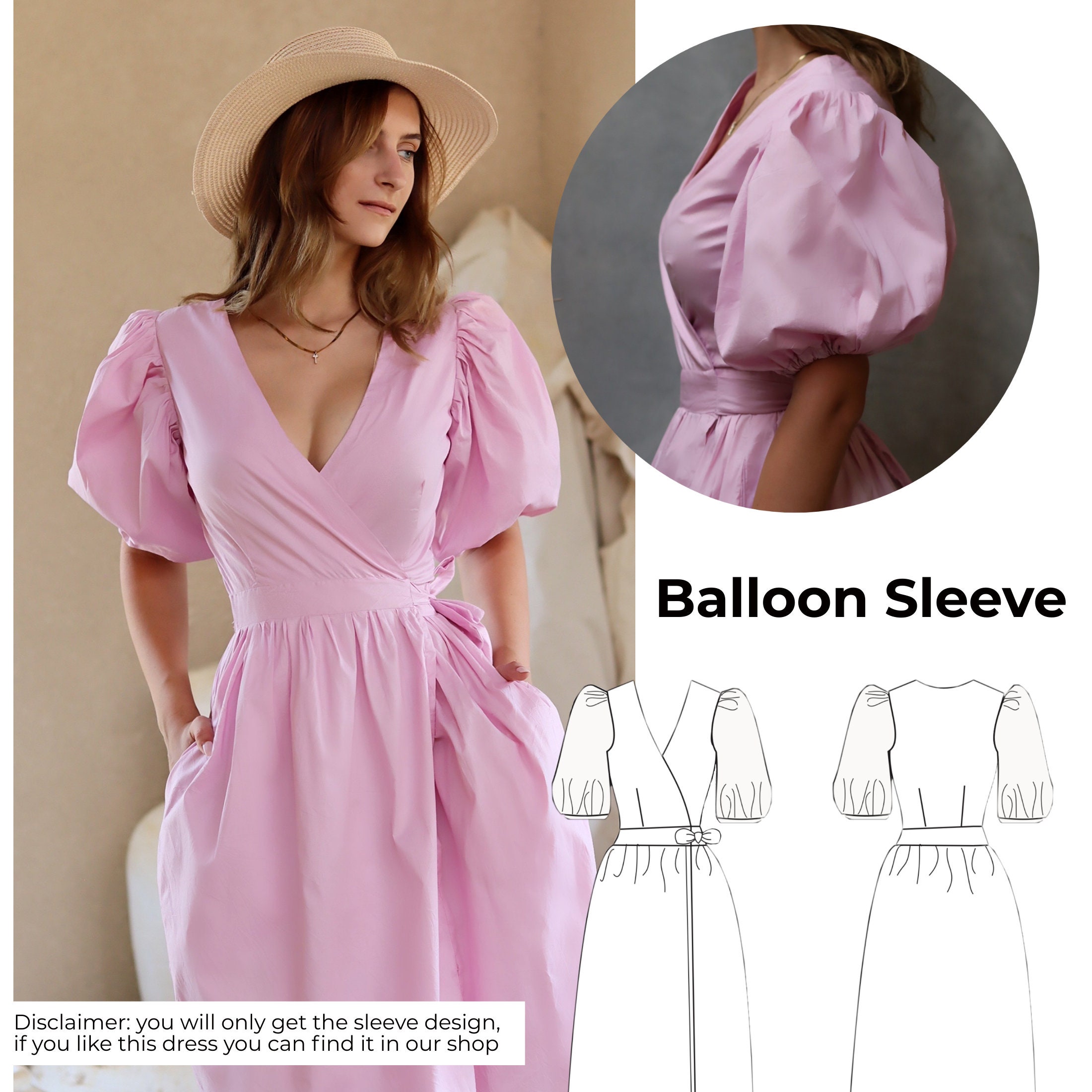 Balloon Sleeve Sewing Pattern, Easy Puff Sleeve Pattern in A0, A4 & US ...
