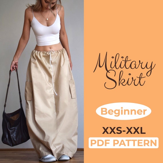 Cargo Skirt Sewing Pattern, Flare Parachute Maxi Skirt, XXS Cargo Skirt Sewing Pattern, Flare Parachute Maxi Skirt, XXS