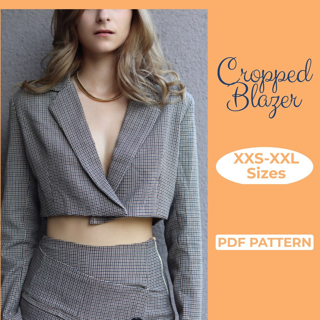 Cropped Blazer Sewing Pattern, Short Blazer Crop Top, Trendy Summer ...