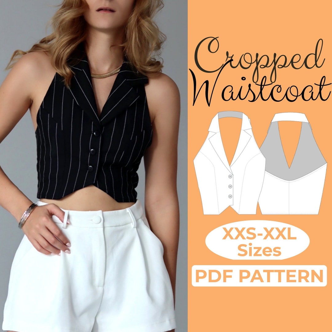 Cropped Waistcoat Sewing Pattern, Short Waistcoat, Ladies Vest, Women ...