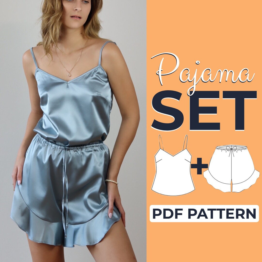 Pajama Set Sewing Pattern, Cami Top Pajama Shorts, Pj Set, A0, A4, Us ...
