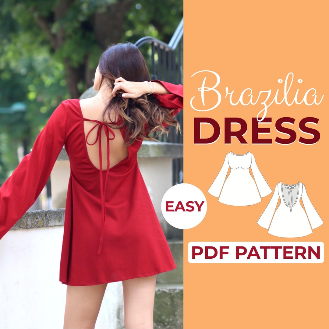 Bell Sleeve Dress Sewing Pattern | Modest Mini Dress | Easy Beginner ...
