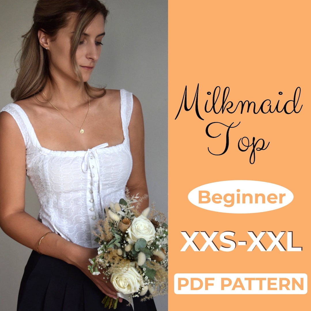 Milkmaid Top Sewing Pattern, Cottagecore Lace Tie Top, XXS - XXL, Easy ...